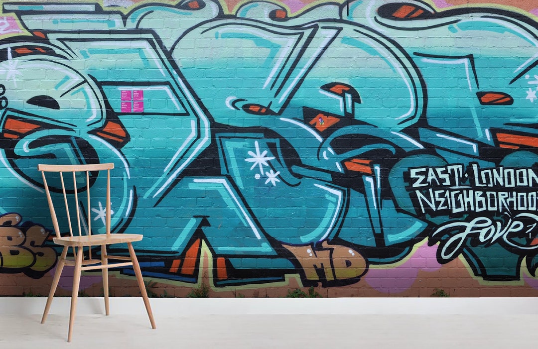 3D Graffiti Wallpaper, Letters Wall Mural, Blue Wall Decor, Street Art ...