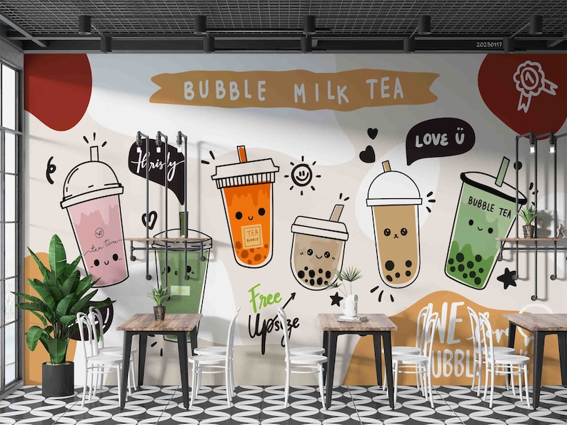 3D Cartoon Bubble Tea Milk Tea Shop Pearl Tea Wall Art - Etsy