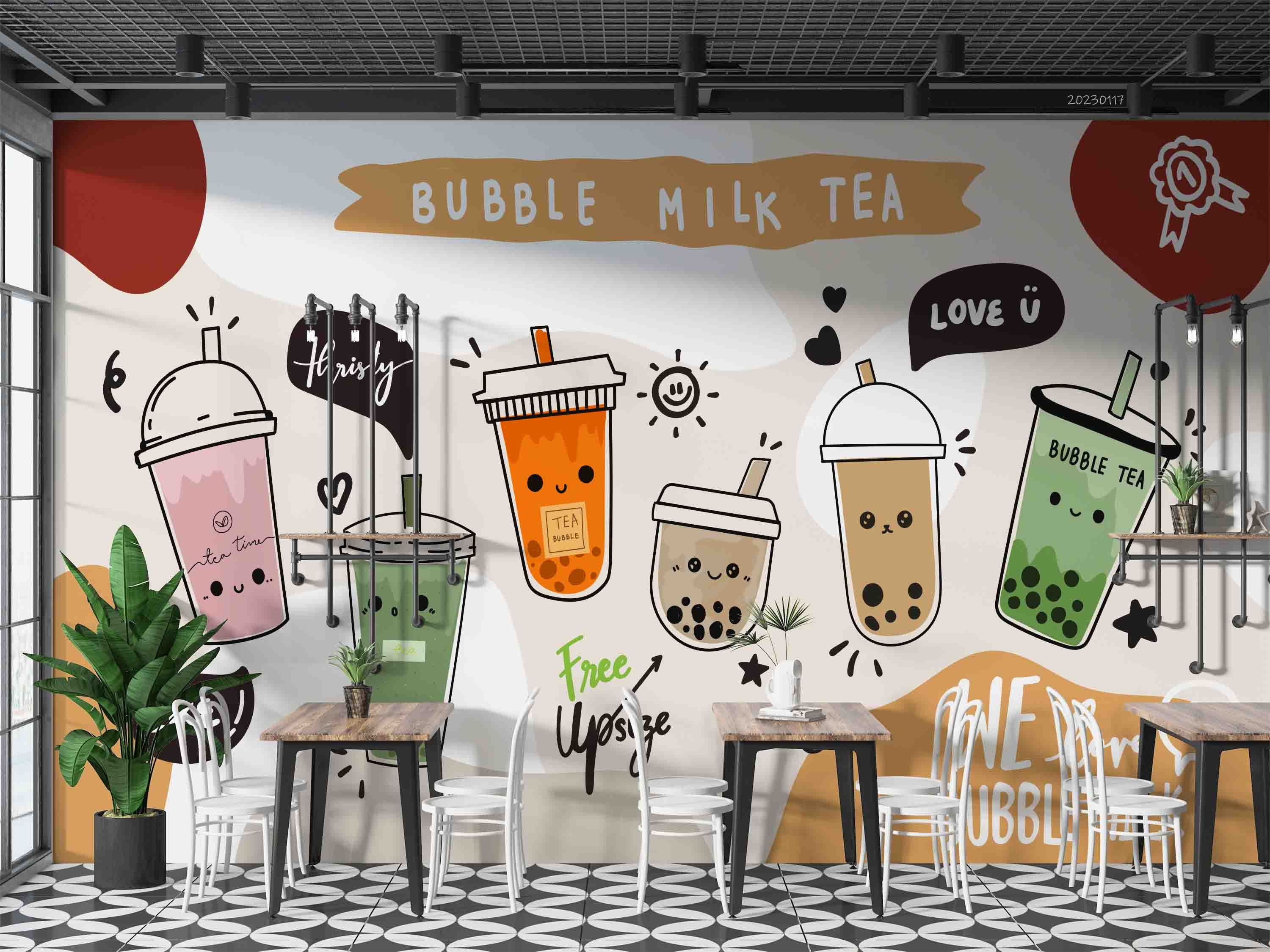 3D Cartoon Bubble Tea Milk Tea Shop Pearl Tea Wall Art - Etsy Singapore
