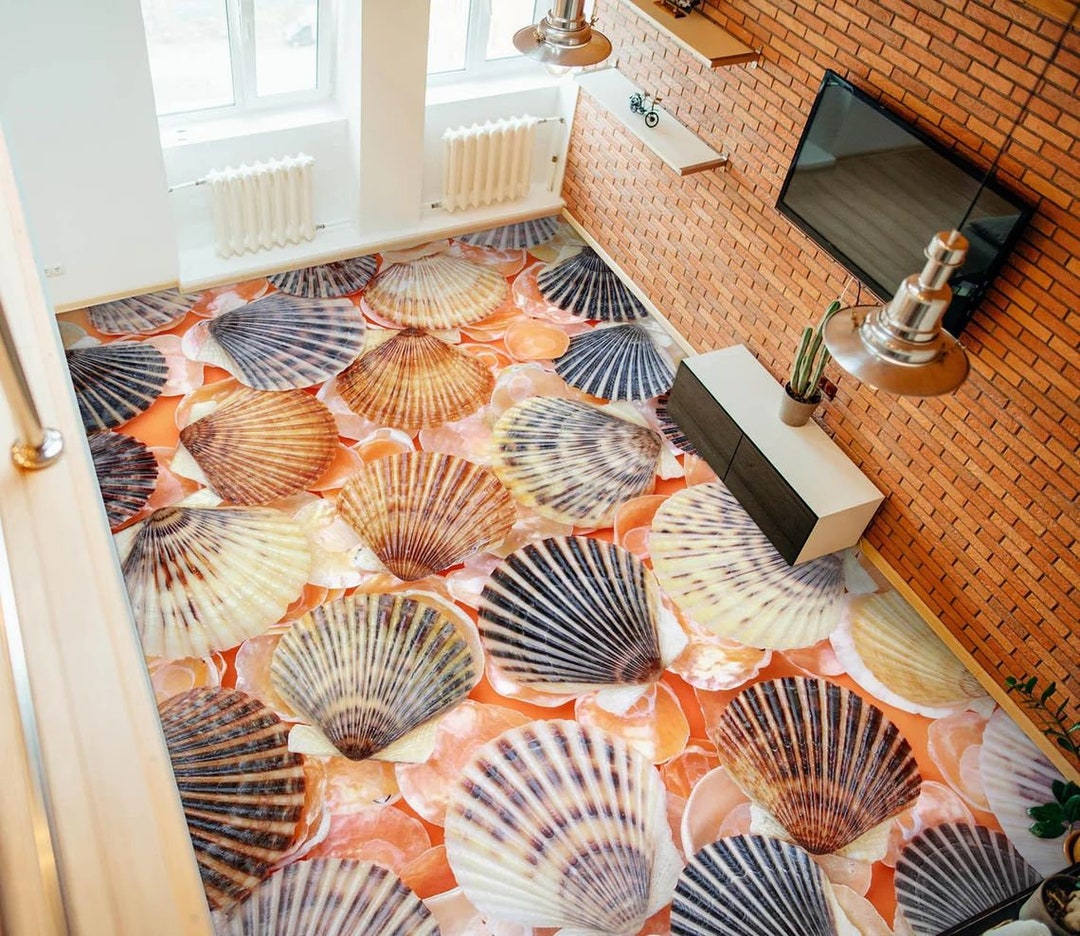 3D Scallop Pattern, Vinyl Floor Mural, Self-adhesive Vinyl, Floor Art ...