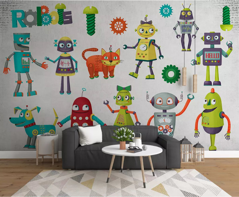 3D Robot Wallpaper Colorful Wall Mural Cartoon Wall Decor - Etsy Australia