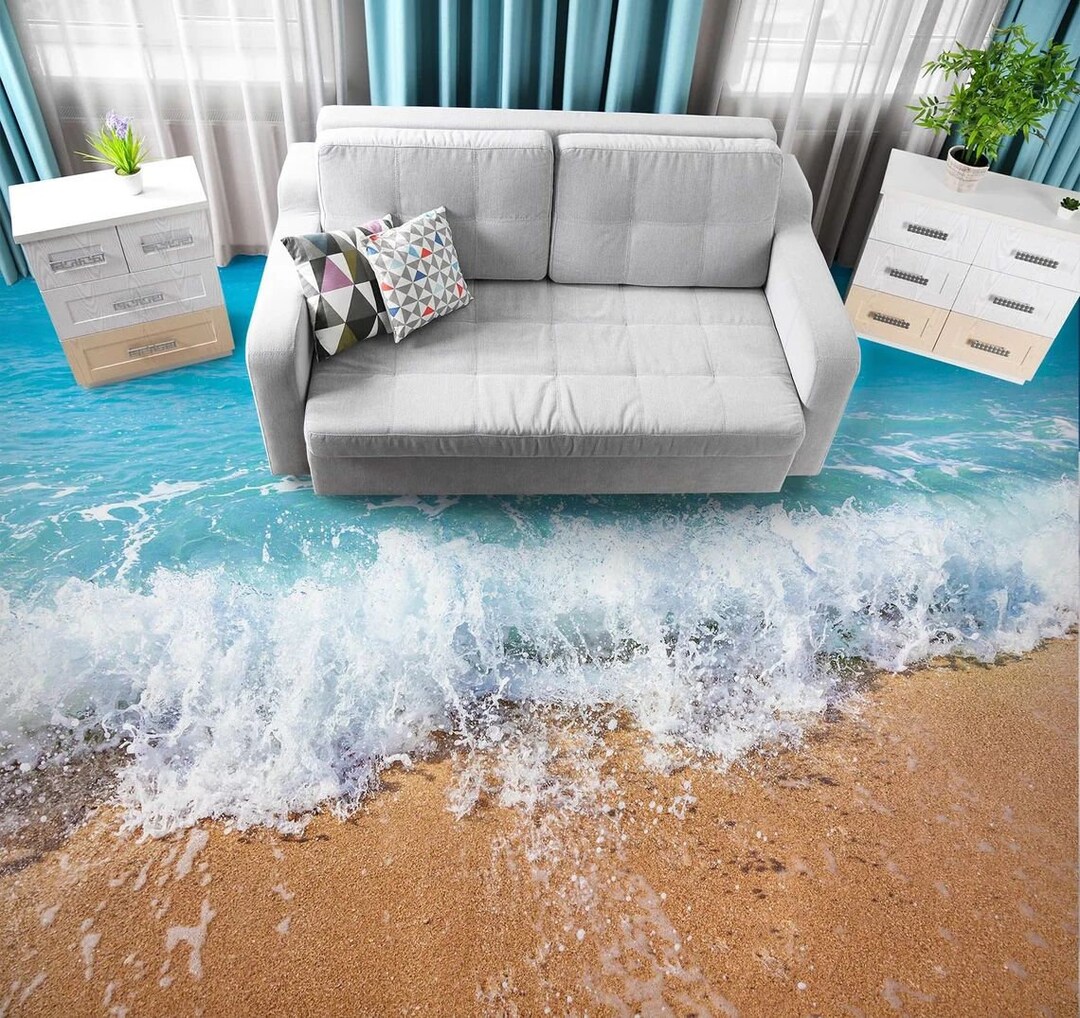 3D Sea Wave Beach, Vinyl Floor Mural, Self-adhesive Vinyl, Floor Art ...