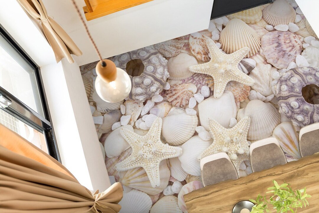 3D Starfish Scallop Pattern, Vinyl Floor Mural, Self-adhesive Vinyl ...