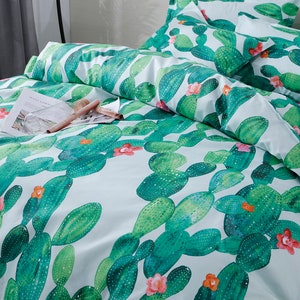 3D Cactus Duvet Covers Set, Green Quilt Cover, Floral Bedding Set ...