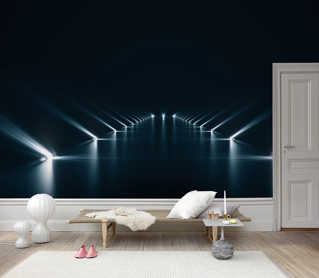 3D Ray Wallpaper Futuristic Wall Mural Dim Space Wall Decor - Etsy