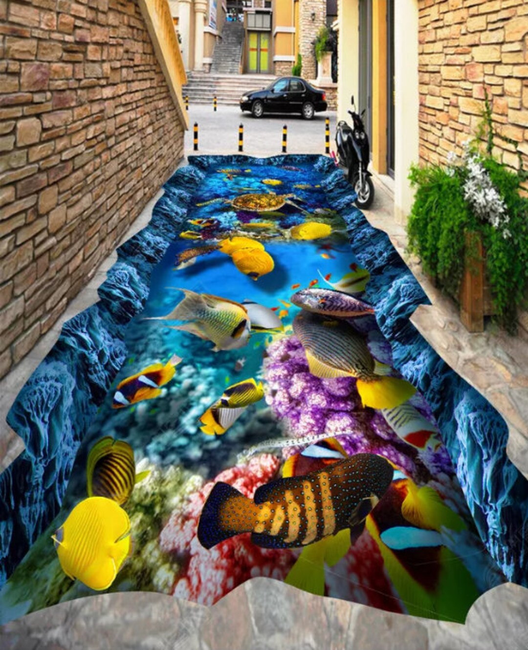 3D Undersea World Coral Fish, Vinyl Floor Mural, Self-adhesive Vinyl ...