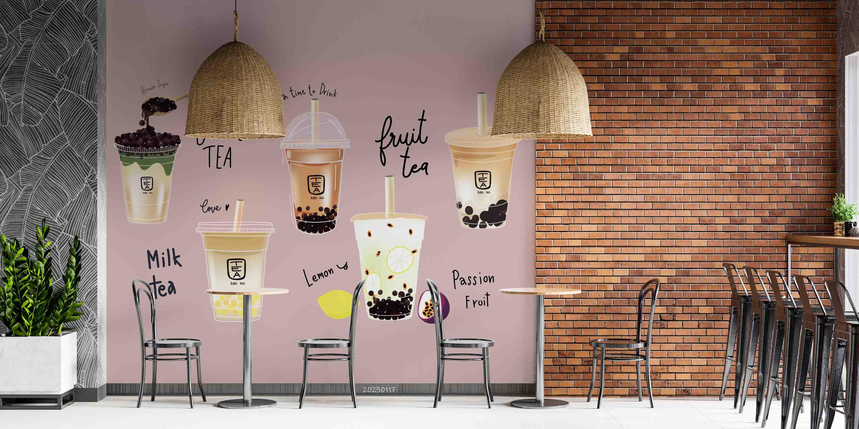 Bubble Tea Shop Wall Mural – 3D Hand Drawn Peel and Stick Wallpaper - Etsy