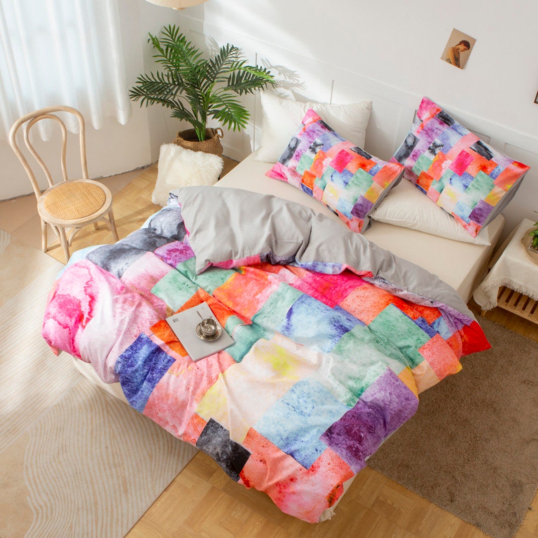 Geometric Bedding Set, Colorful Modern Quilt Cover, Ethnic Style - Etsy