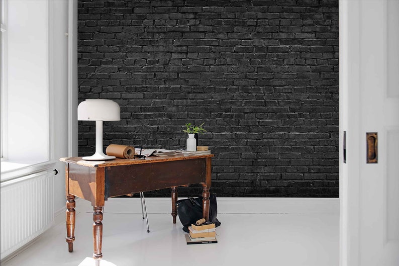 3D Pattern Brick Texture Black Wallpaper Removable - Etsy