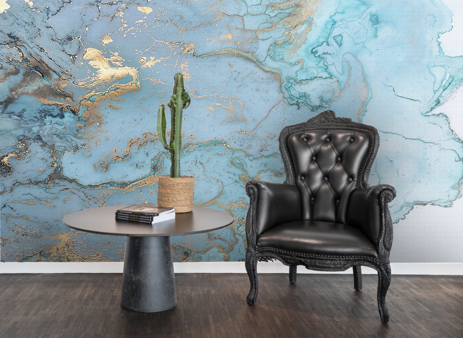 3D Marble Texture Wallpaper Blue Wall Mural Gold Foil Wall - Etsy Australia