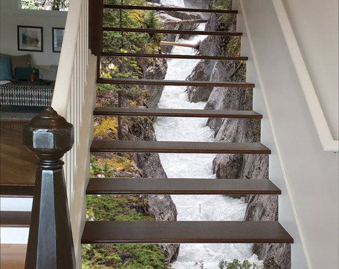 Stone Wall STAIRCASE STICKERS, Stair Riser Strips, Sunny Wall Stair ...