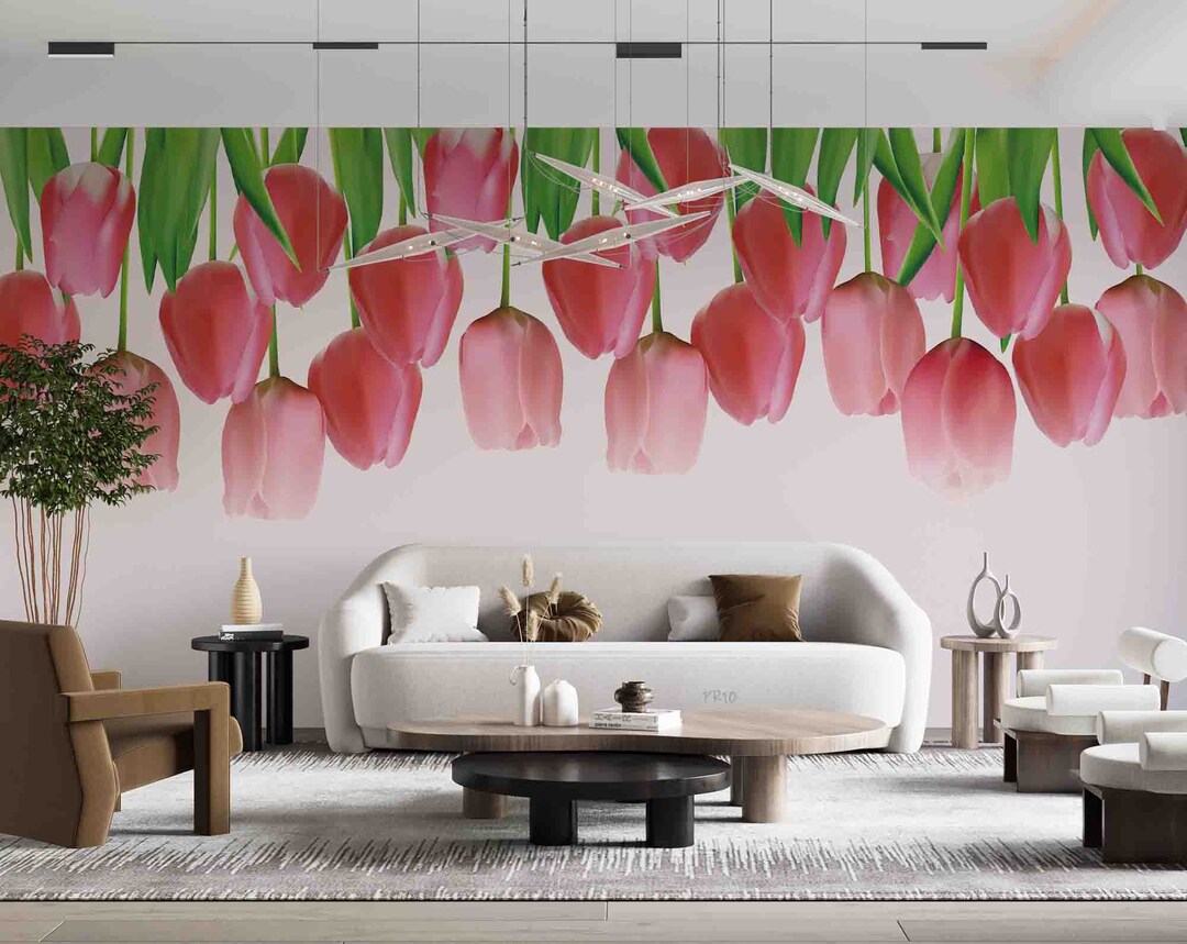 Floral Tulip Leaf White Petal 3D Peel and Stick, Removable Wallpaper ...