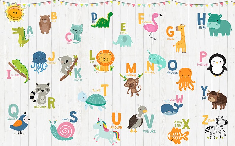 Animal Alphabet Kids Wall Mural, Peel and Stick Wallpaper - Etsy