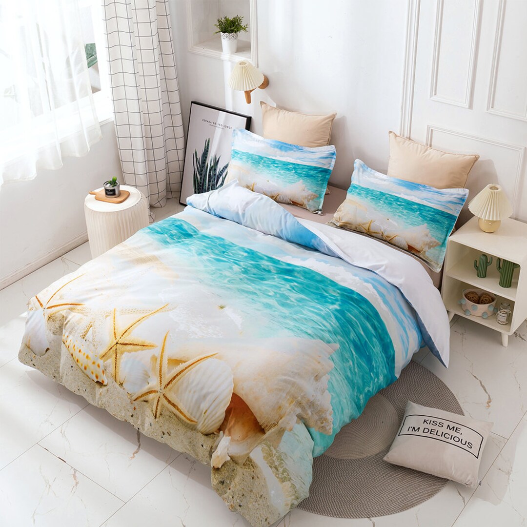 3D Beach Duvet Cover Set, Conch Starfish Print, Seascape Bedding - Etsy