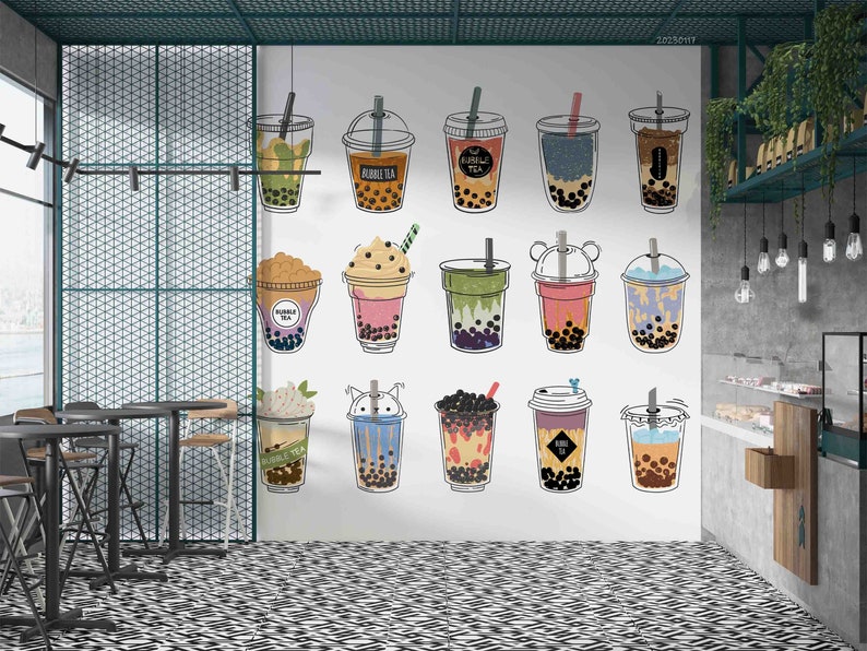3D Hand Drawn Bubble Tea Milk Tea Shop Pearl Tea Wall Art - Etsy