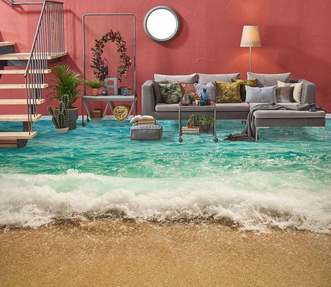 3D Beach Sea Wave, Vinyl Floor Mural, Self-adhesive Vinyl, Floor Art ...