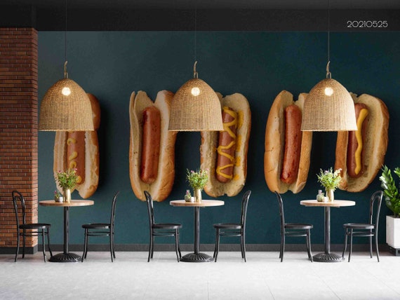 3D Hot Dog Wallpaper Fast Food Wall Mural Bread Wall Decor - Etsy