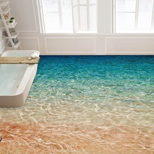 3D Green Sea Beach Vinyl Floor Mural, Self-adhesive - Etsy