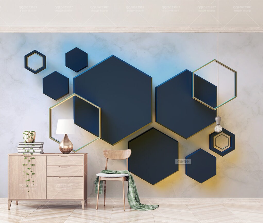 3D Hexagon Wallpaper Geometry Wall Mural Square Wall Decor - Etsy