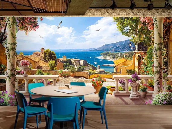 3D Ocean Scenery Wallpaper Tropical Wall Mural Town Wall - Etsy