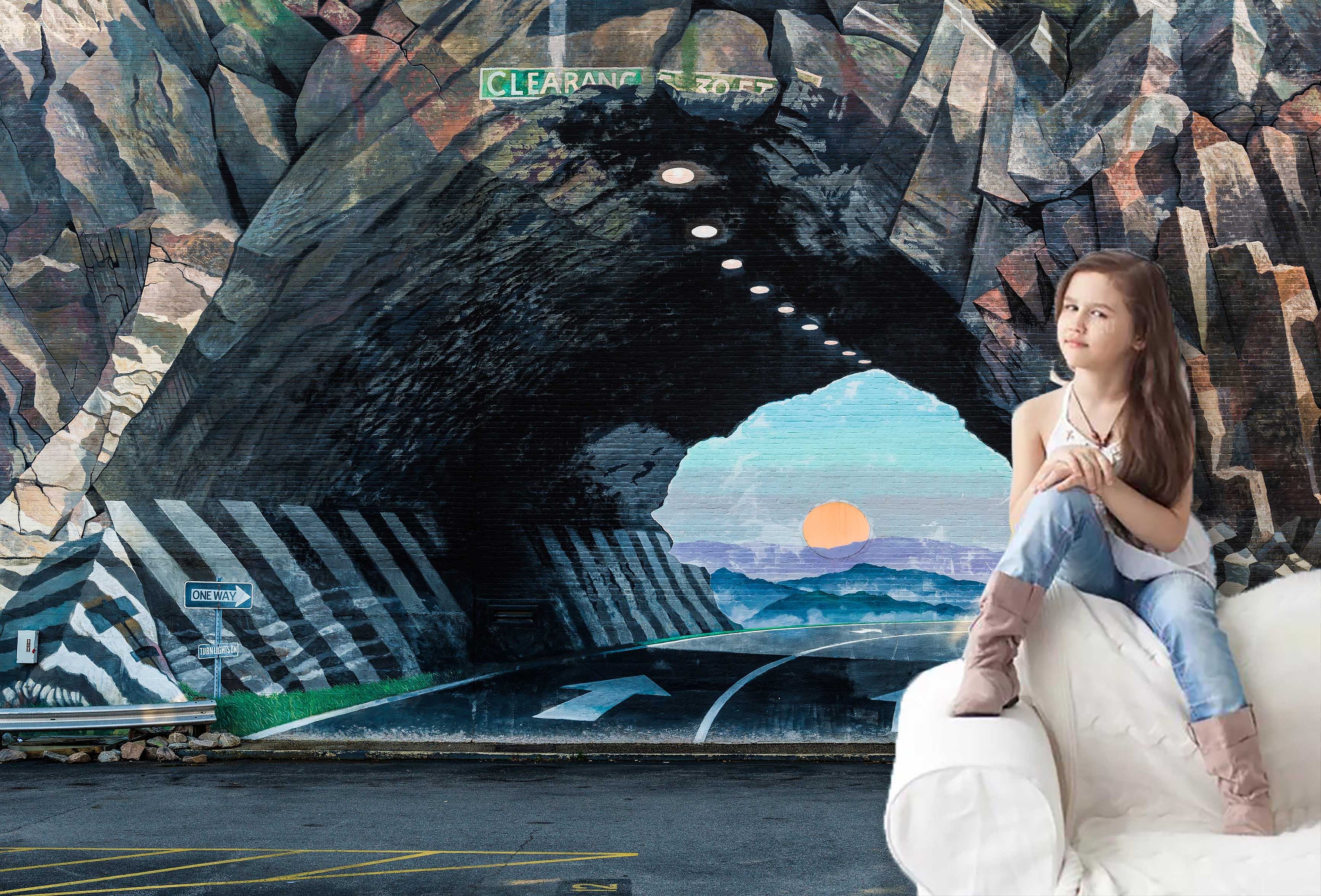 3D Tunnels Wallpaper Rock Wall Mural Road Wall Decor Sunset - Etsy