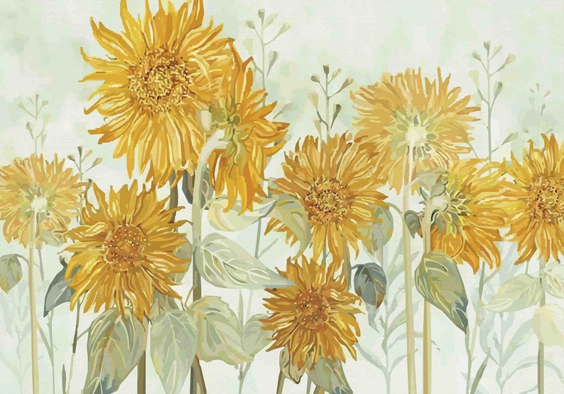 Yellow Sunflower Floral Wallpaper Mural, Peel and Stick, Removable - Etsy