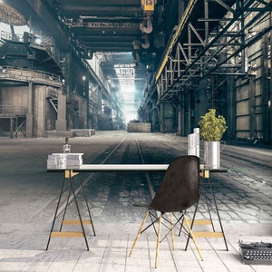 3D Factory Wallpaper, Abandoned Wall Mural, Dim Wall Decor, Machinery ...