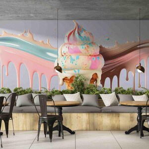 Pink Ice Cream Pattern 3D Peel and Stick, Removable Wallpaper, Wall ...