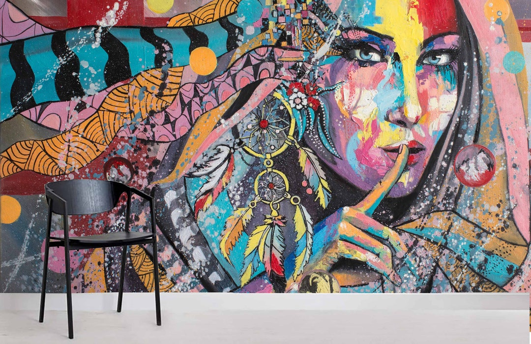 3D Graffiti Wallpaper, Colorful Wall Mural, Beautiful Woman Wall Decor ...