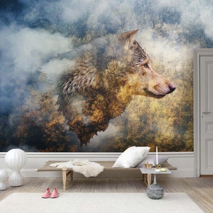 3D Wolf Wallpaper, Forest Wall Mural, Autumn Wall Decor, Scenery Wall ...