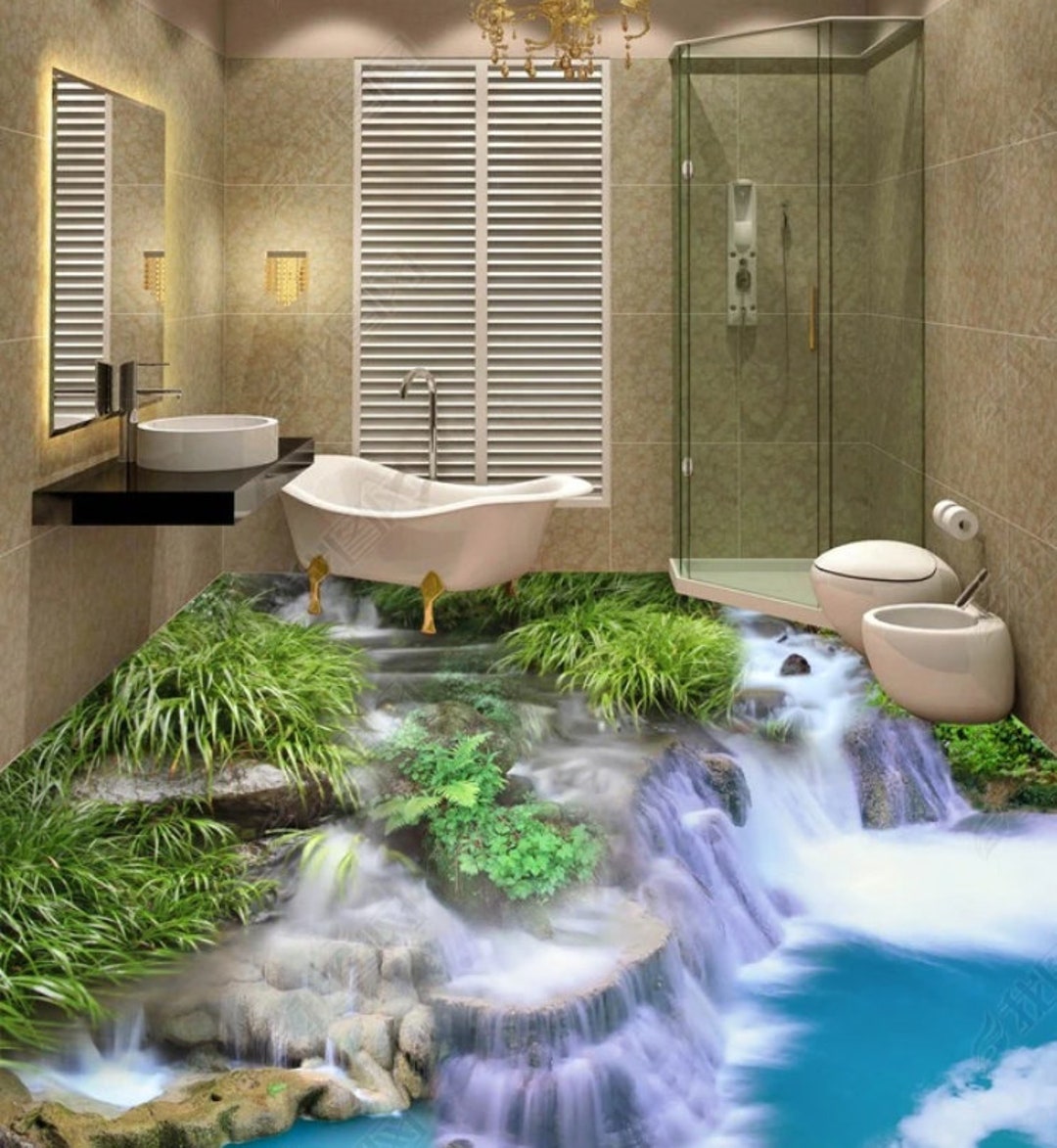 3D Grass Waterfall Scenery, Vinyl Floor Mural, Self-adhesive Vinyl ...