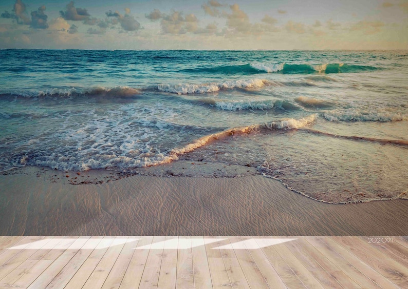 Beach Wall Mural: 3D Sea Waves Landscape Wallpaper, Peel and Stick - Etsy