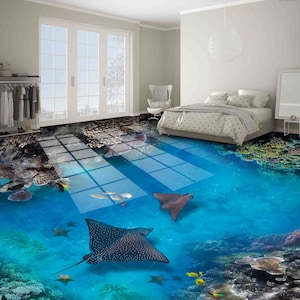3D Blue Sea Coral Fish, Vinyl Floor Mural, Self-adhesive Vinyl, Floor ...