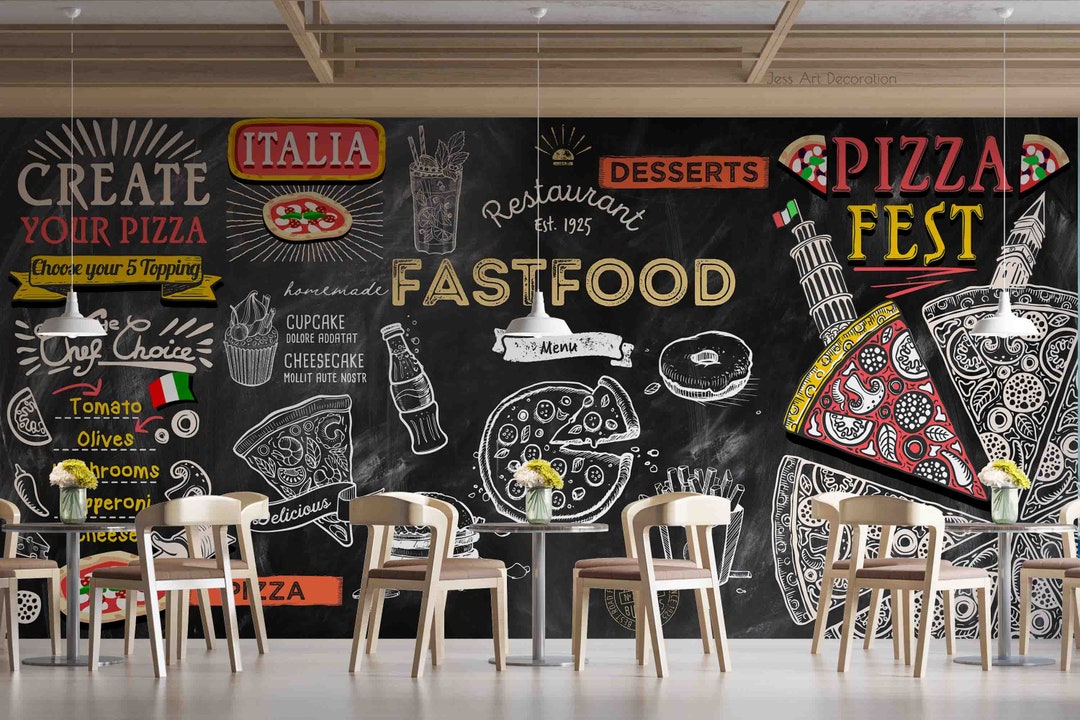 3D Italia Pizza Wallpaper, Fast Food Wall Mural, Restaurant Wall Decor ...