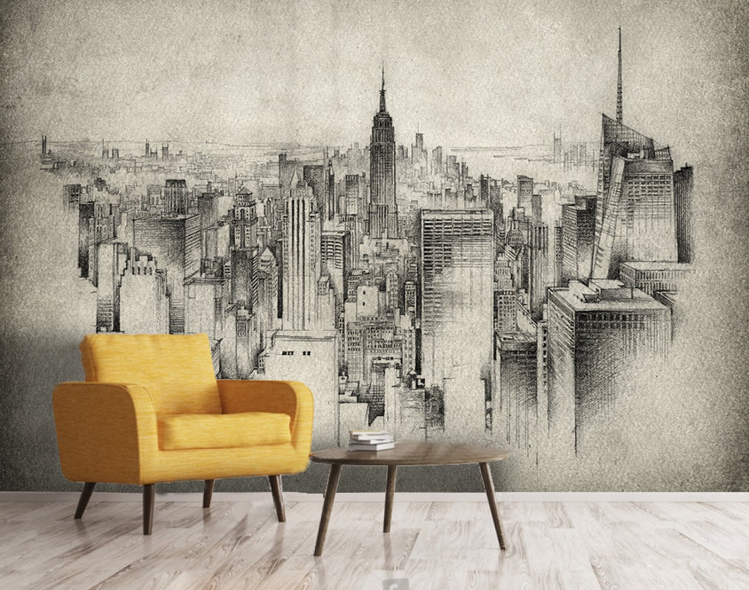 3D Buildings Wallpaper, New York City Wall Mural, City Wall Decor, Pen ...