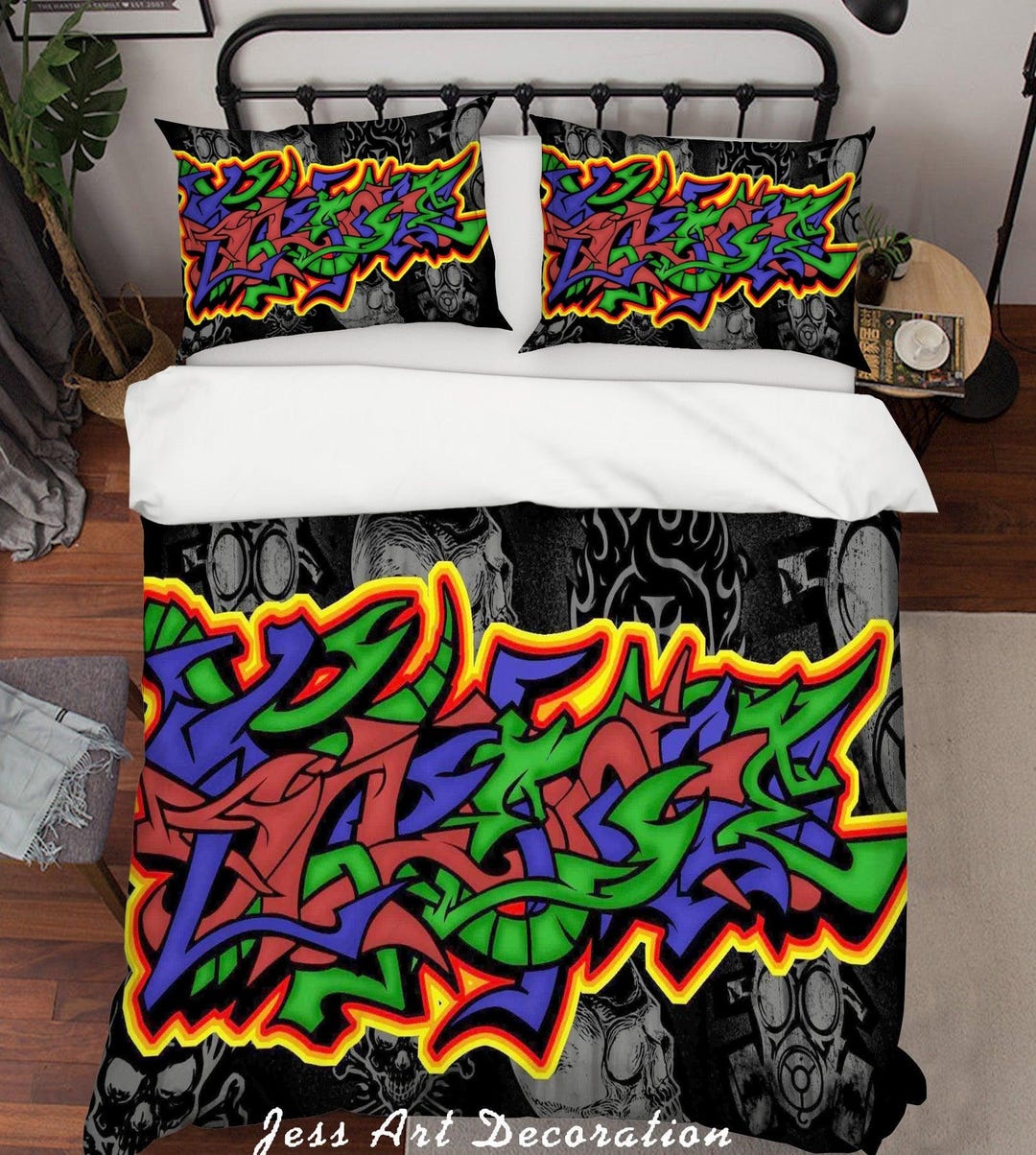 3D Graffiti Duvet Covers Set, Colorful Quilt Cover, Black Bedding Set ...