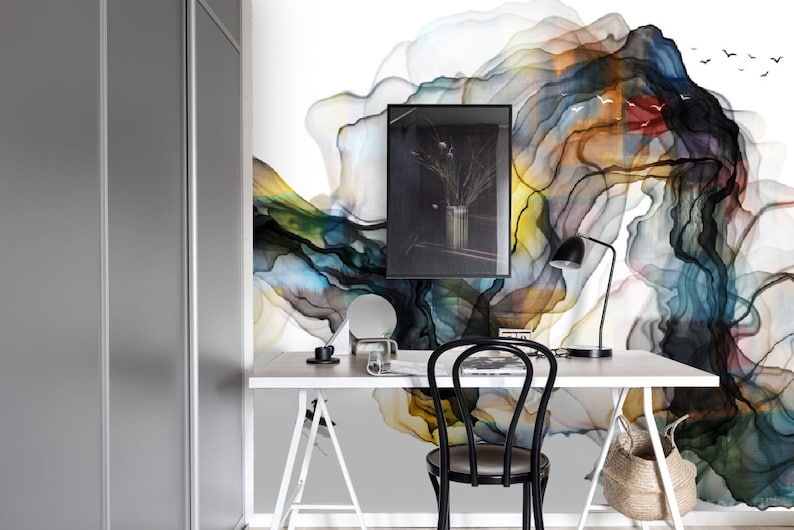 3D Ink Landscape Wallpaper, Abstract Wall Mural, Peel and Stick - Etsy