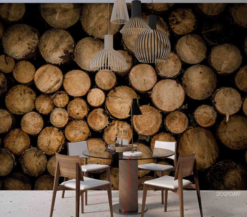 3D Stump Wallpaper, Log Stacked Wall Mural, Peel and Stick - Etsy