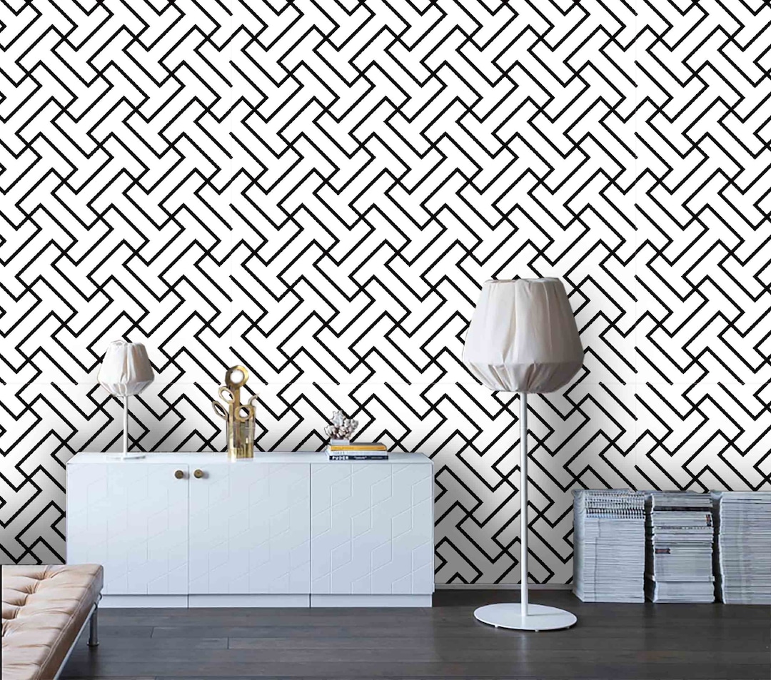 3D Line Wallpaper, Geometric Wall Mural, Black White Wall Decor ...