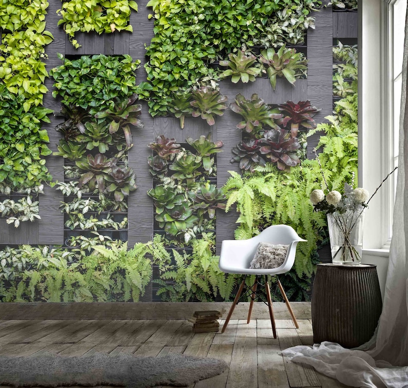 3D Greenery Wall Mural, Landscape Plants Decor, Peel and Stick ...