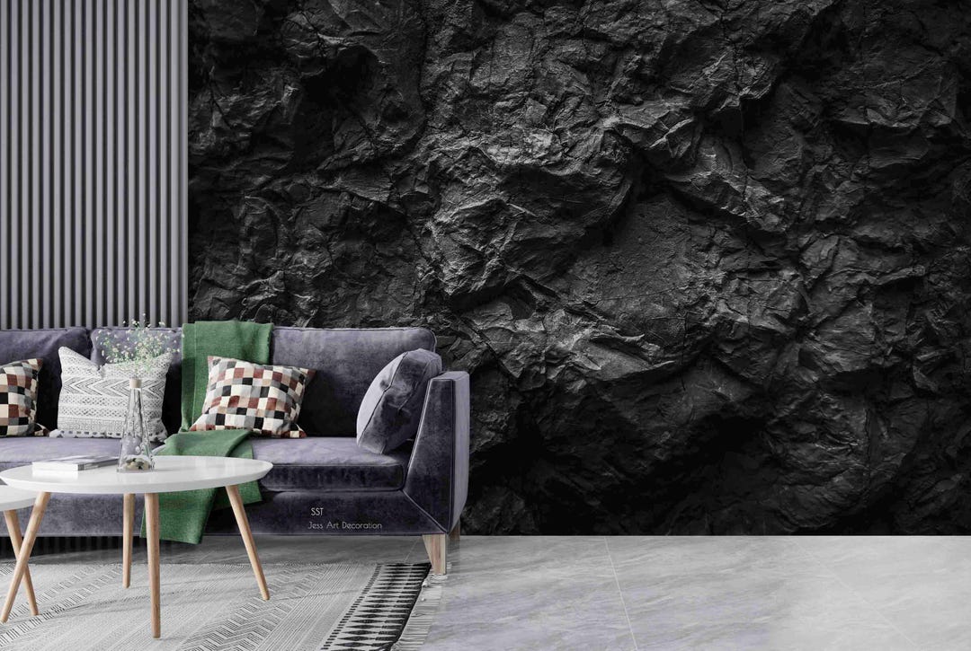 Black Stone Texture Wall Mural – 3D Effect, Peel and Stick - Etsy UK