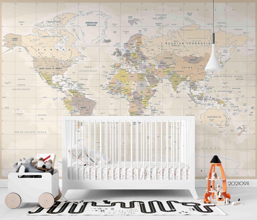Simple World Map Wallpaper Mural – Peel and Stick, Custom Size - Etsy