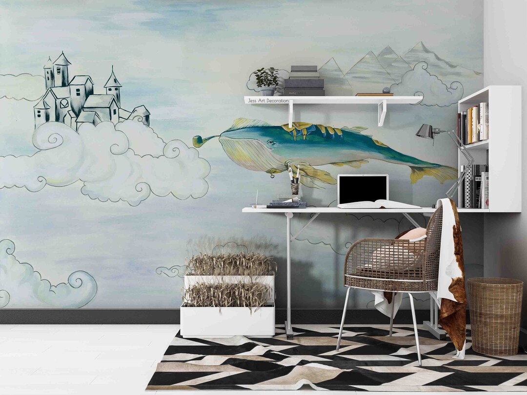 Sky Whale Castle Nursery Wallpaper, Removable Peel and Stick Mural - Etsy