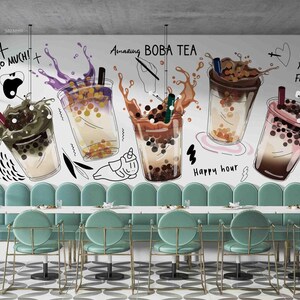 Boba Tea 3D Bubble Wallpaper, Cafe Mural, Peel and Stick - Etsy