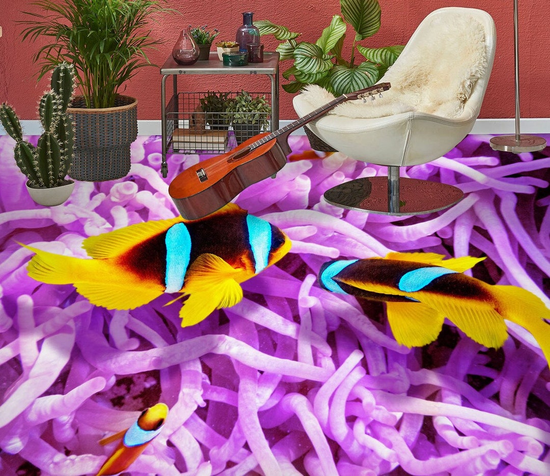 3D Purple Coral Fish, Vinyl Floor Mural, Self-adhesive Vinyl, Floor Art ...