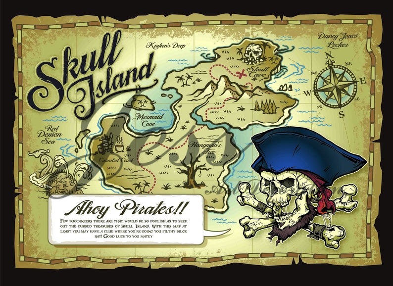 3D Treasure Map Wallpaper Skull Wall Mural Island Wall - Etsy Australia