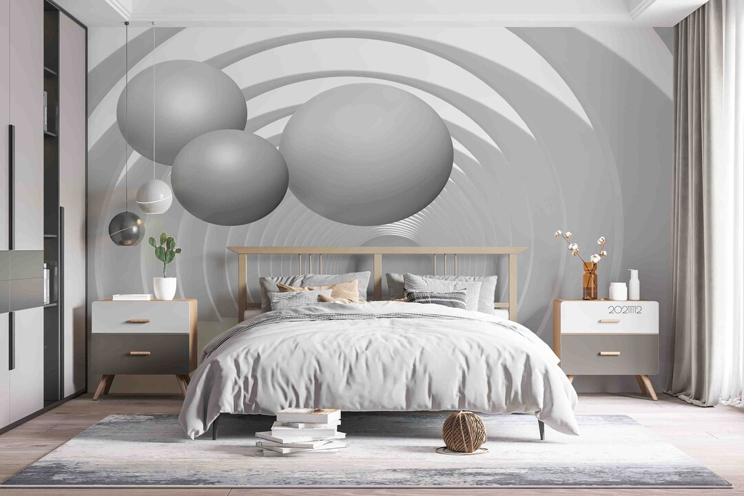 3D Geometry Sphere Grey Wallpaper Removable Wallpaper-peel and Stick ...