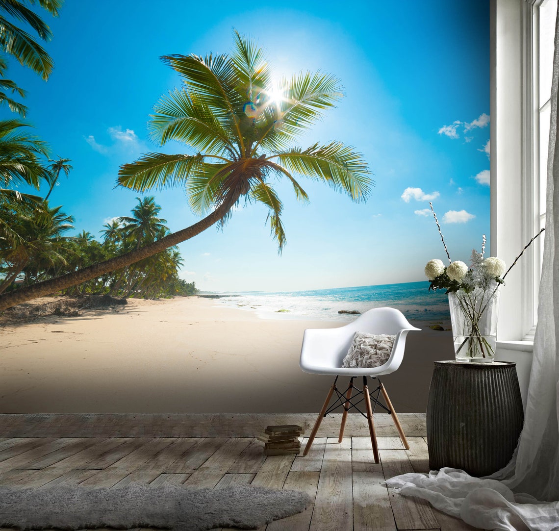 3D Beach Wallpaper, Tropical Sea Wall Mural, Peel and Stick - Etsy
