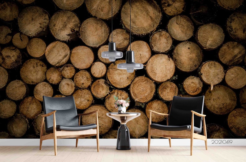 3D Stump Wallpaper, Log Stacked Wall Mural, Peel and Stick - Etsy