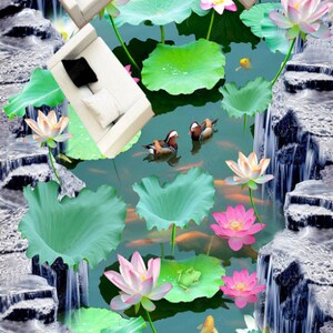 3D Lake Lotus Fish, Vinyl Floor Mural, Self-adhesive Vinyl, Floor Art ...